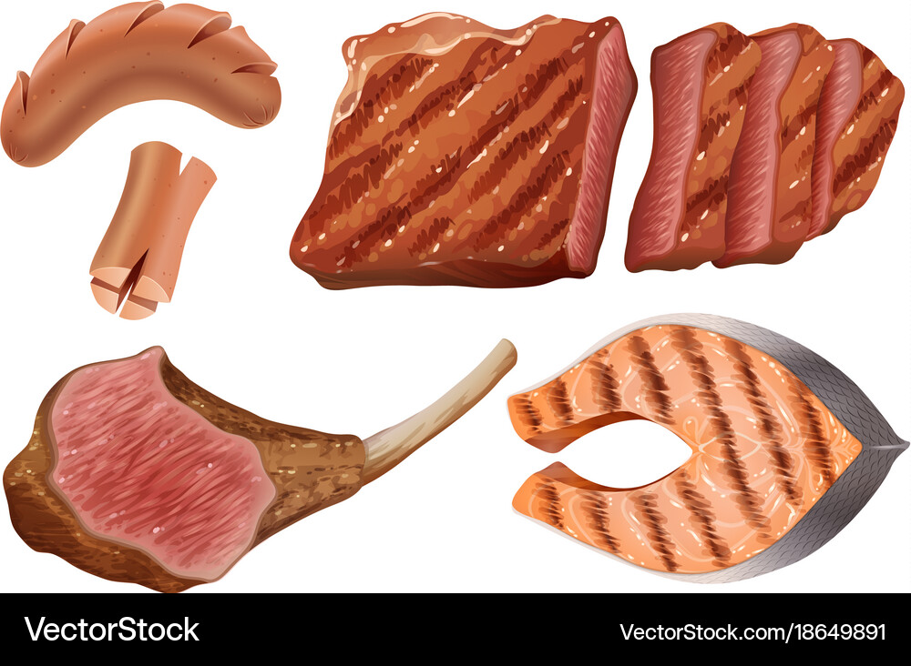 Different types of grilled meats Royalty Free Vector Image