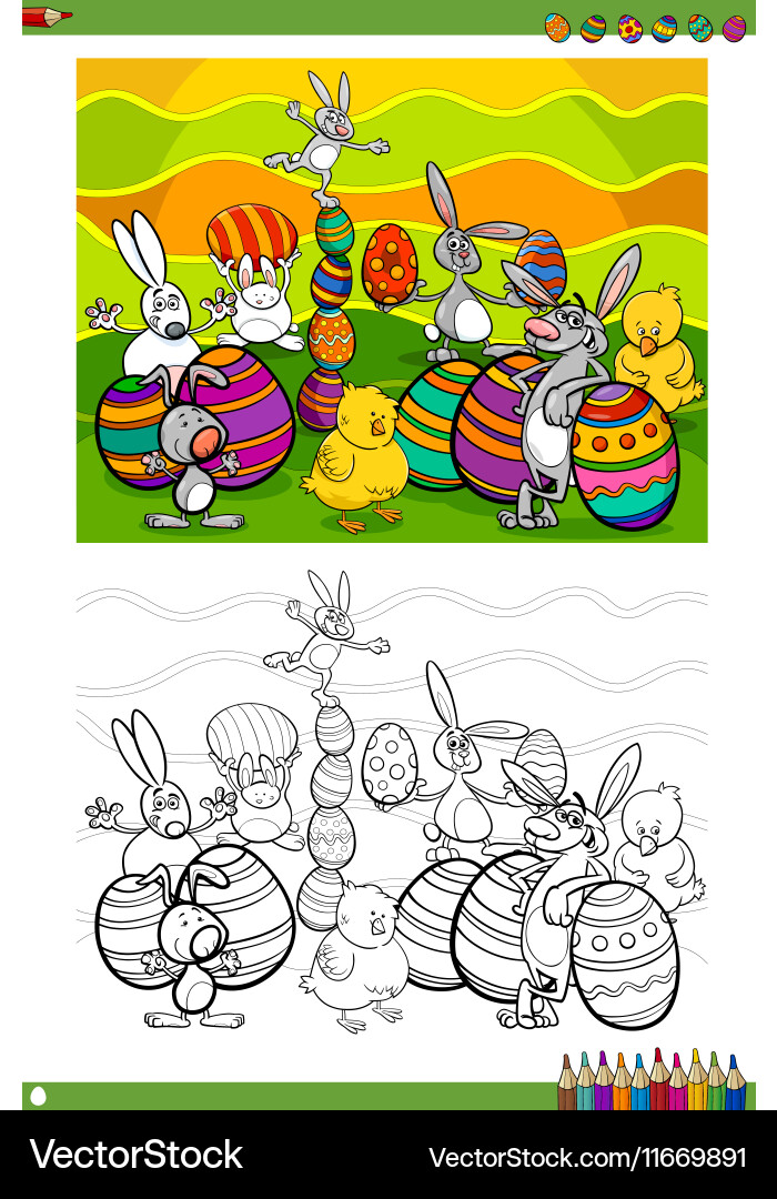 Easter characters coloring book Royalty Free Vector Image