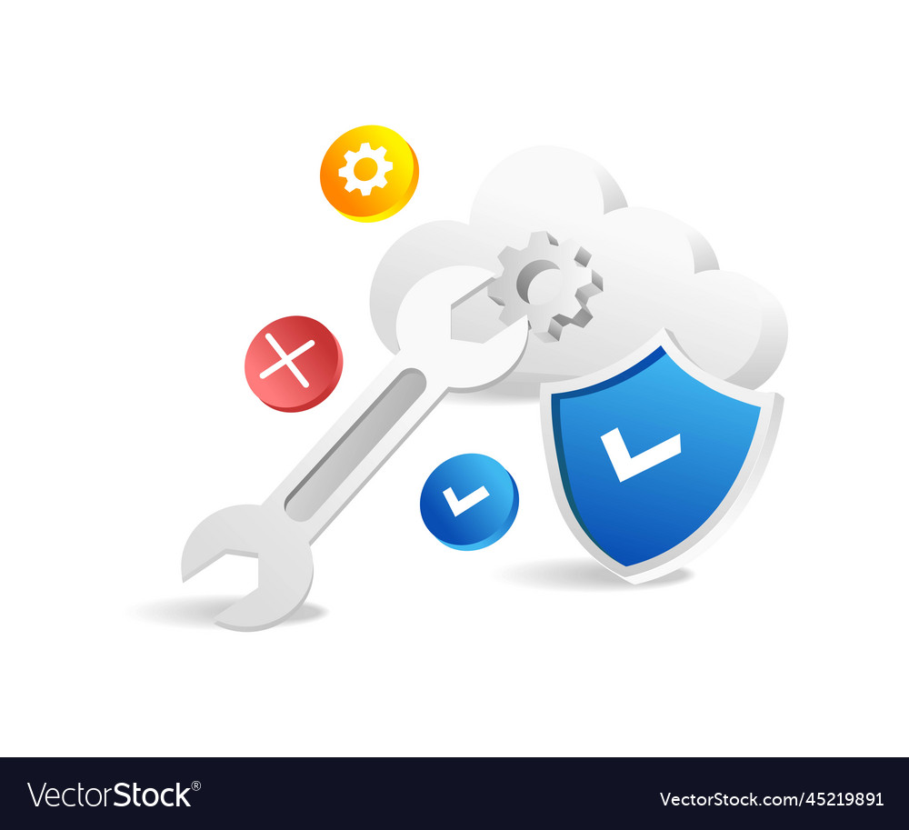 Flat isometric 3d maintaining cloud server Vector Image