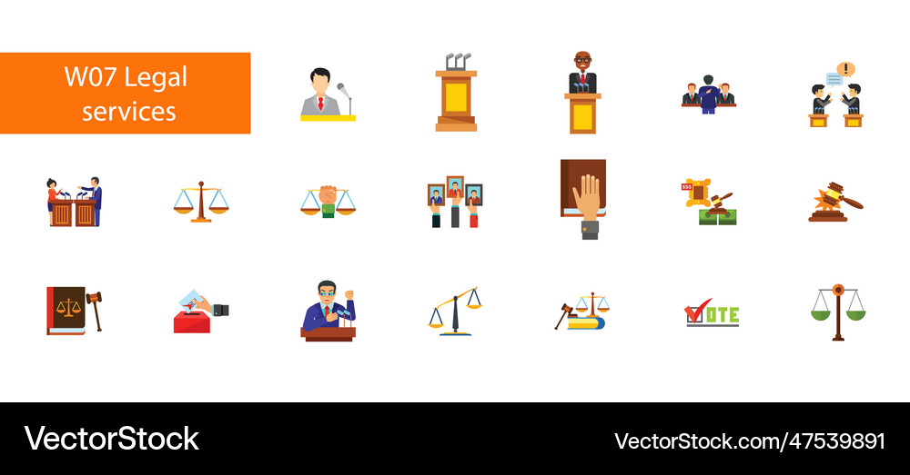 Legal service icon set Royalty Free Vector Image