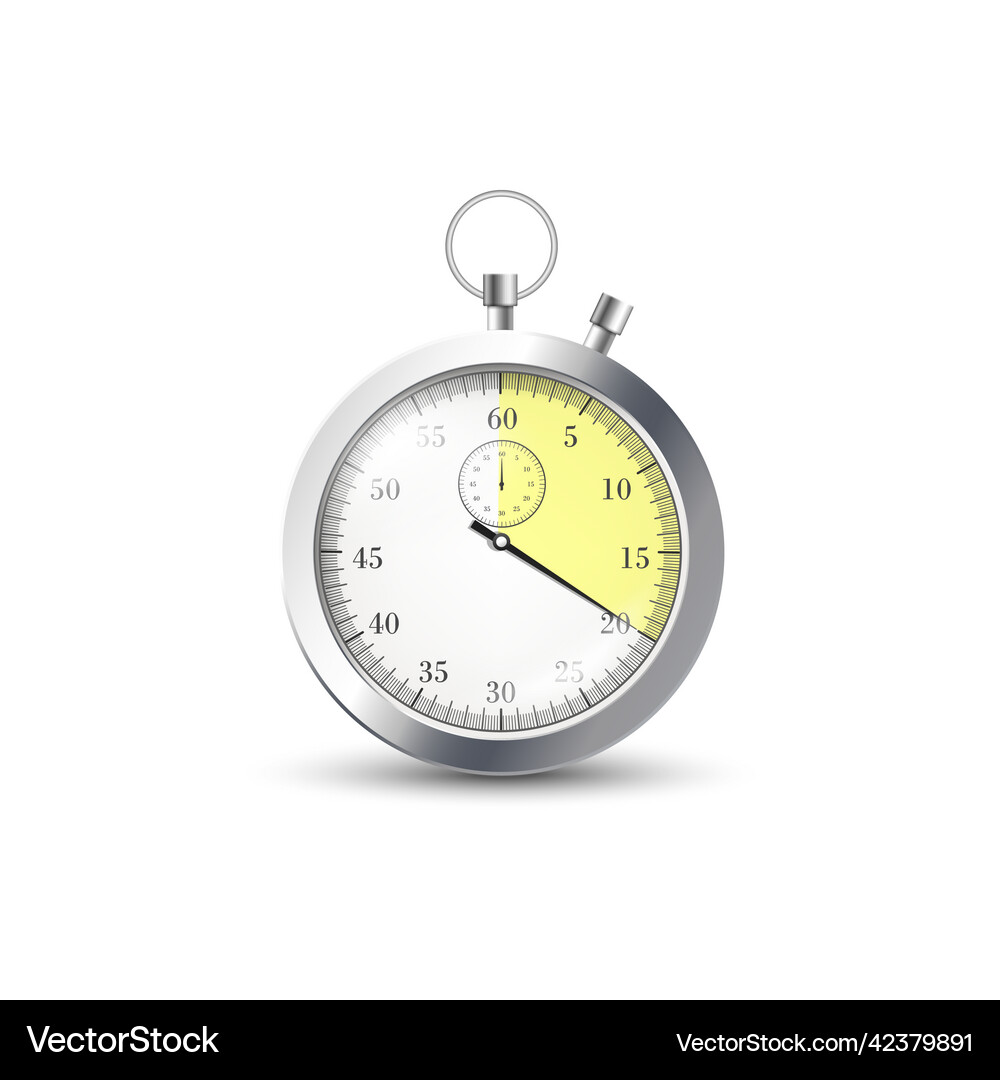 Realistic metal stopwatch with yellow scale Vector Image