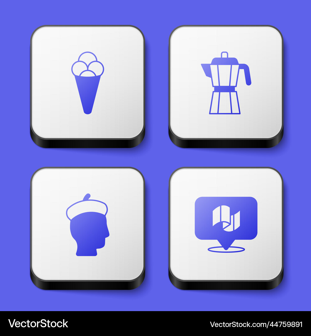 Set ice cream in waffle coffee maker moca pot Vector Image