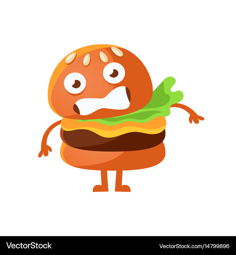 Frightened burger with big eyes cute cartoon fast Vector Image