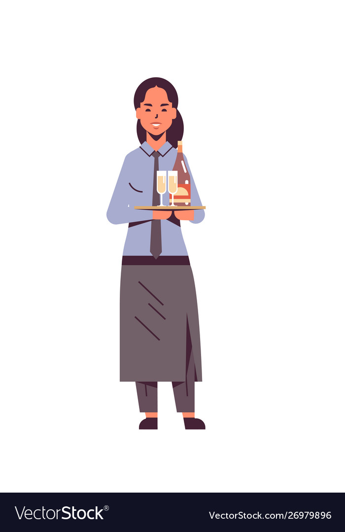 Professional Waitress Holding Bottle And Champagne