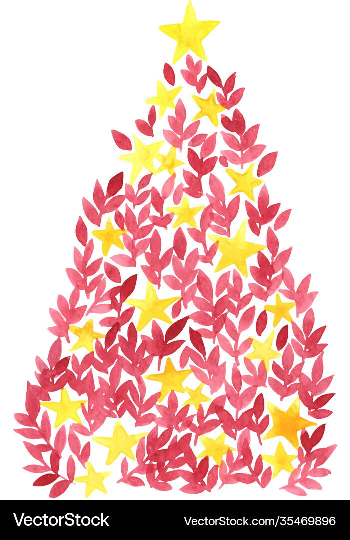 Red leaf and star christmas tree watercolor Vector Image