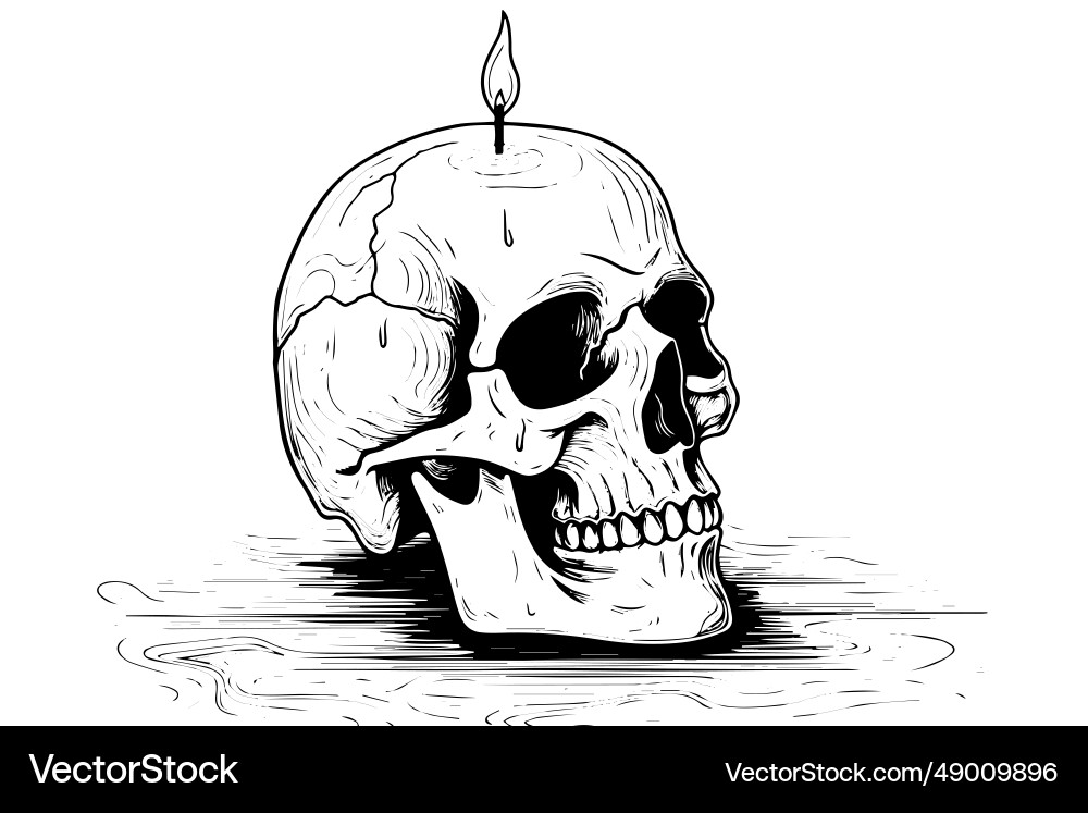 Scull with candle hand drawn ink sketch engraved Vector Image