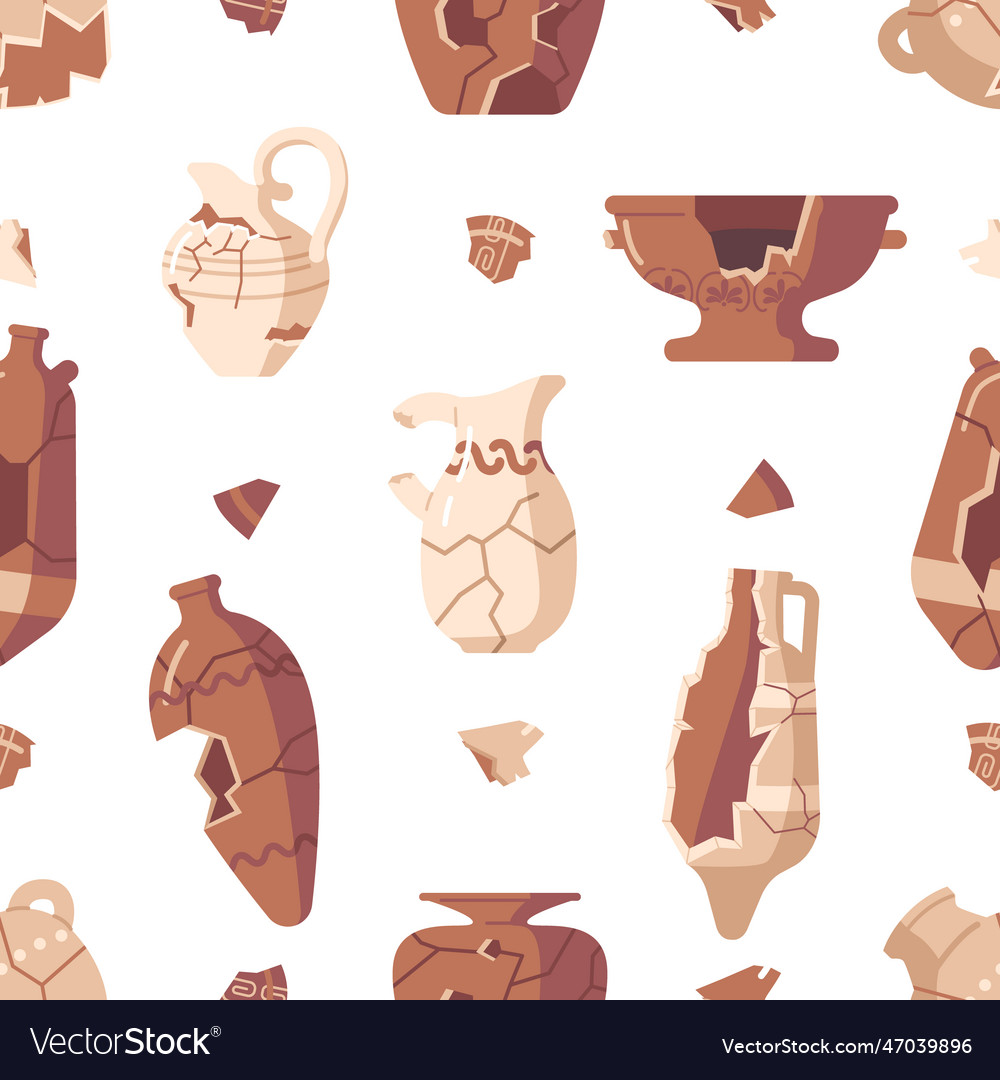 Seamless pattern featuring broken ancient pots Vector Image