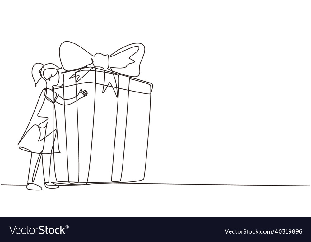 Single continuous line drawing happy little girl Vector Image