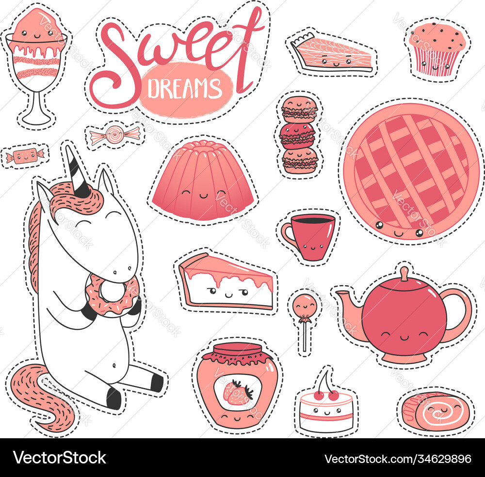 Sweet food stickers Royalty Free Vector Image - VectorStock