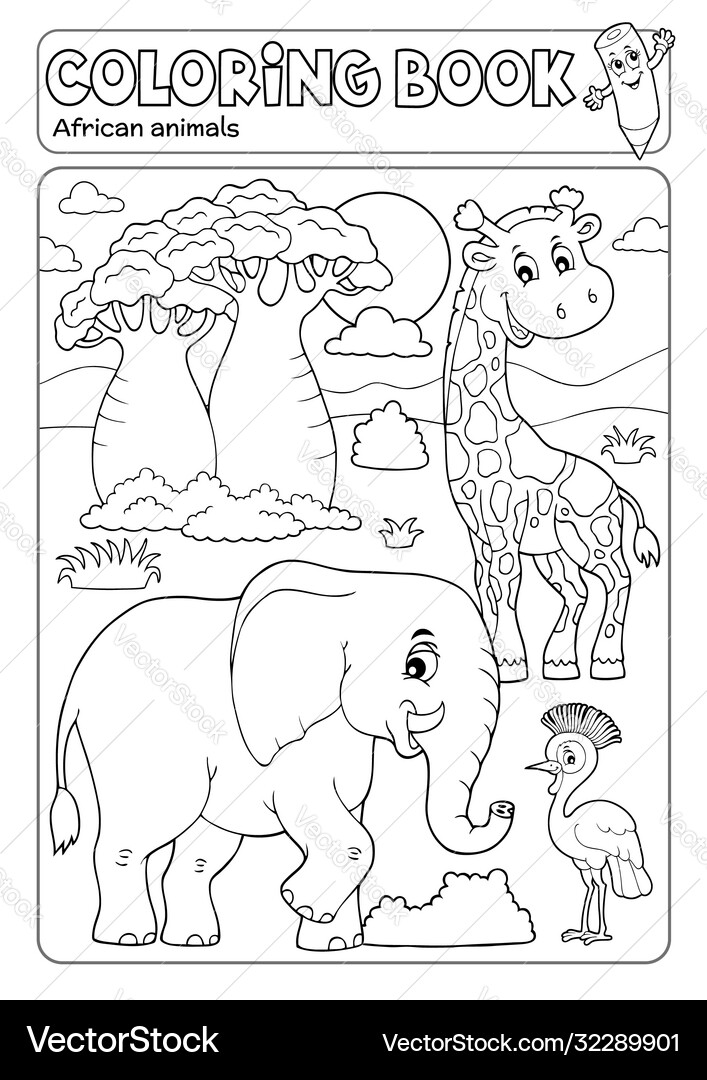 African Wildlife Coloring Page Royalty Free Vector Image