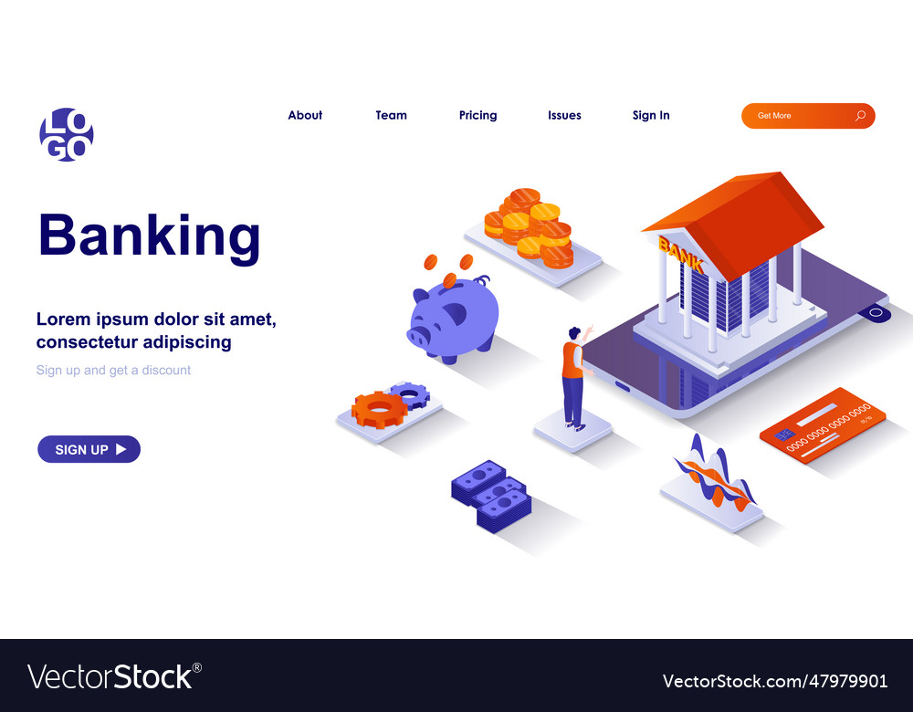 Banking isometric landing page bank financial Vector Image