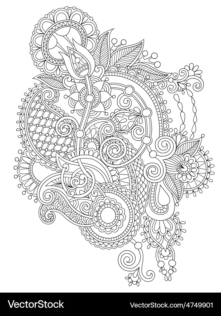 Black line art ornate flower design Royalty Free Vector
