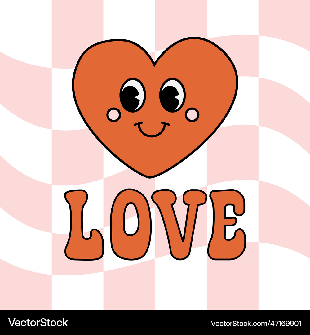 Groovy heart and love lettering Royalty Free Vector Image