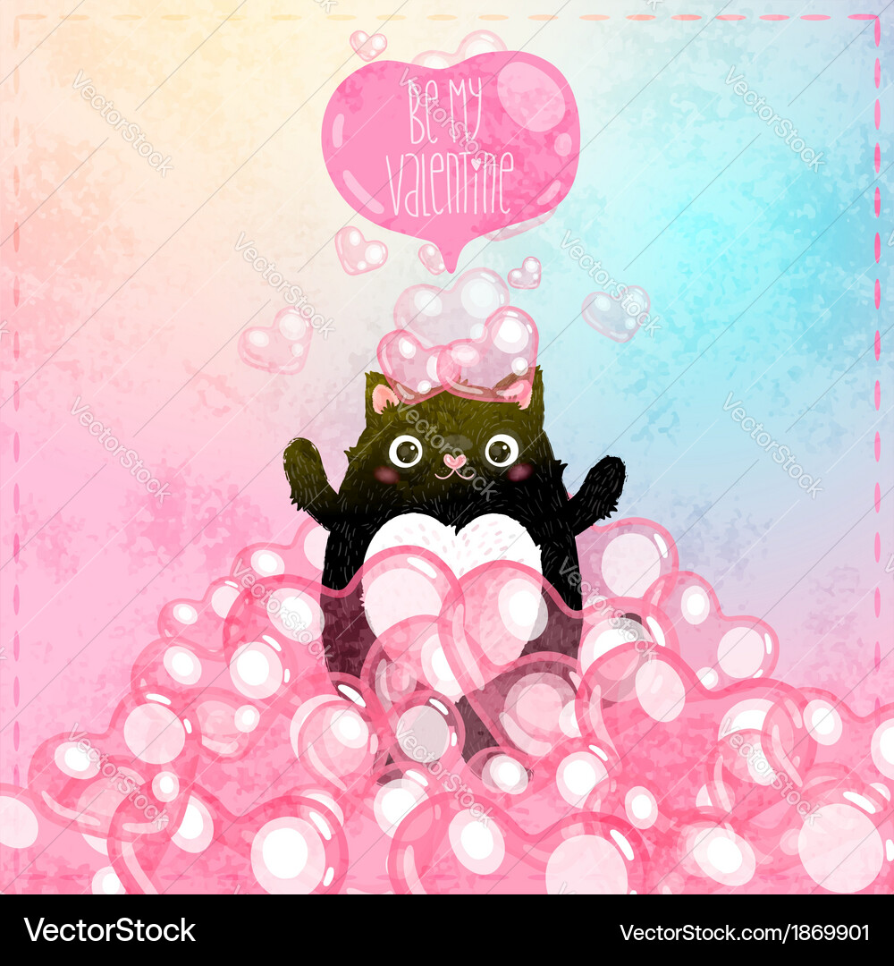 Happy valentines day card with cat Royalty Free Vector Image