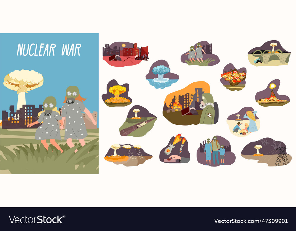 Nuclear war composition set Royalty Free Vector Image