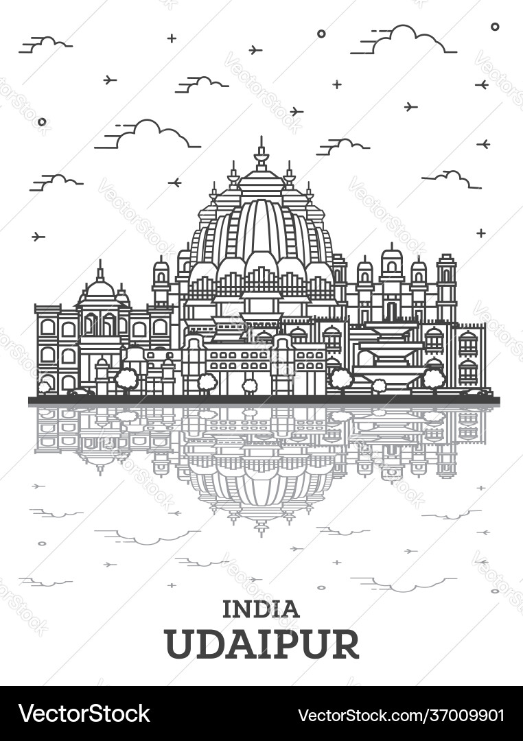 Outline udaipur india city skyline with Royalty Free Vector