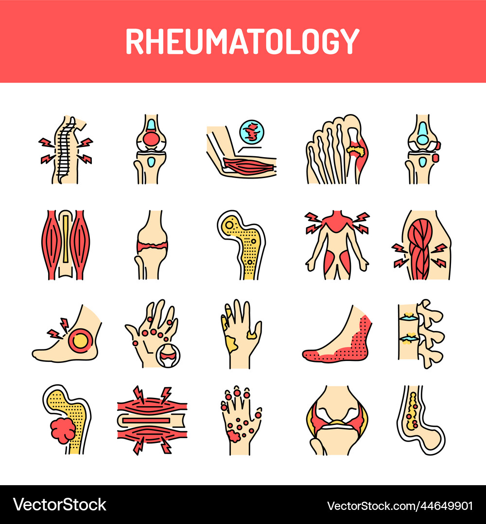 Rheumatology line icons set isolated Royalty Free Vector