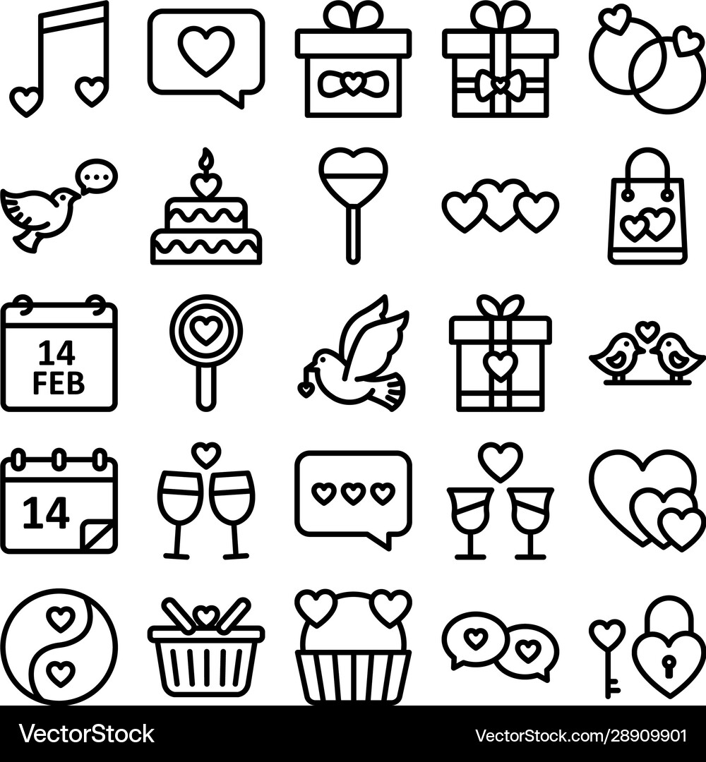 Valentine day isolated icons set every sin Vector Image