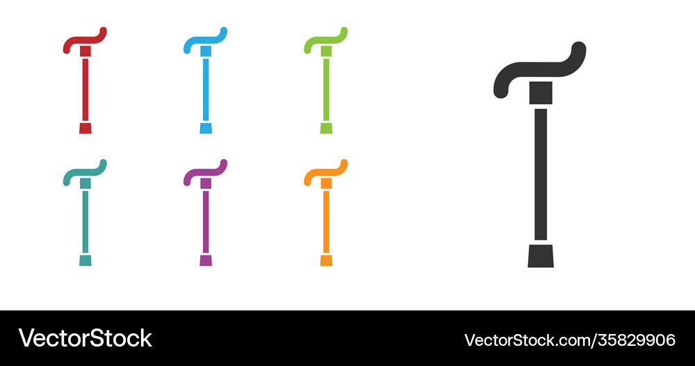 Black walking stick cane icon isolated on white Vector Image
