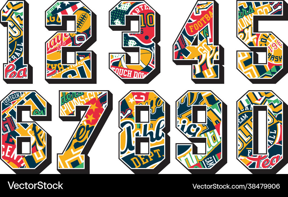 College sporting numbers set with athletic badges Vector Image