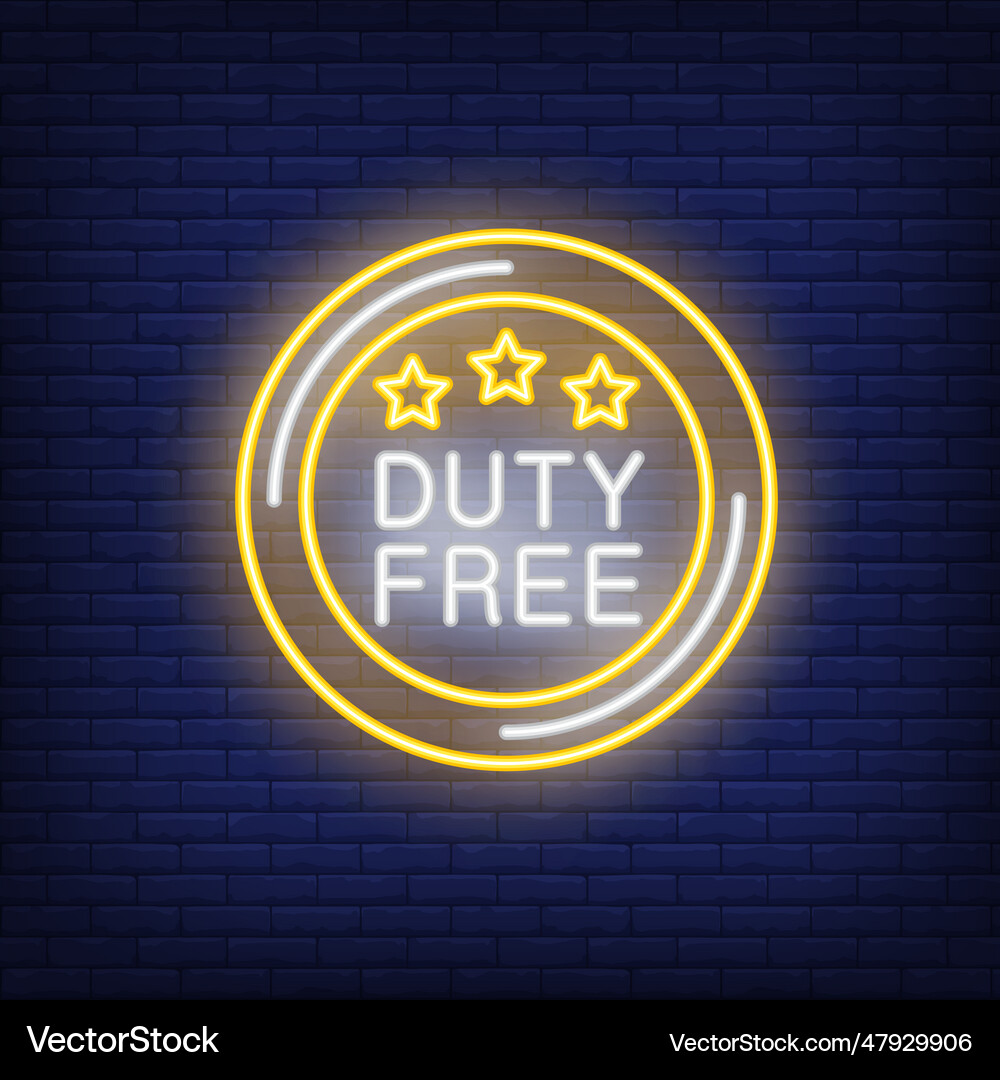 Duty free neon sign in circle Royalty Free Vector Image