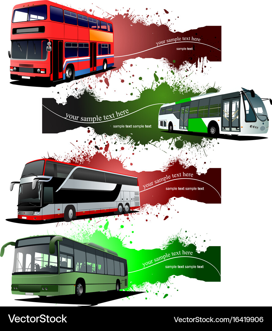 Four grunge banners with city buses Royalty Free Vector
