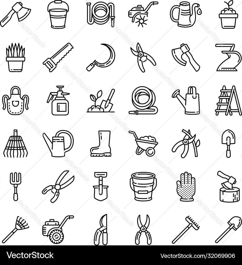 Gardening tools icons set outline style Royalty Free Vector