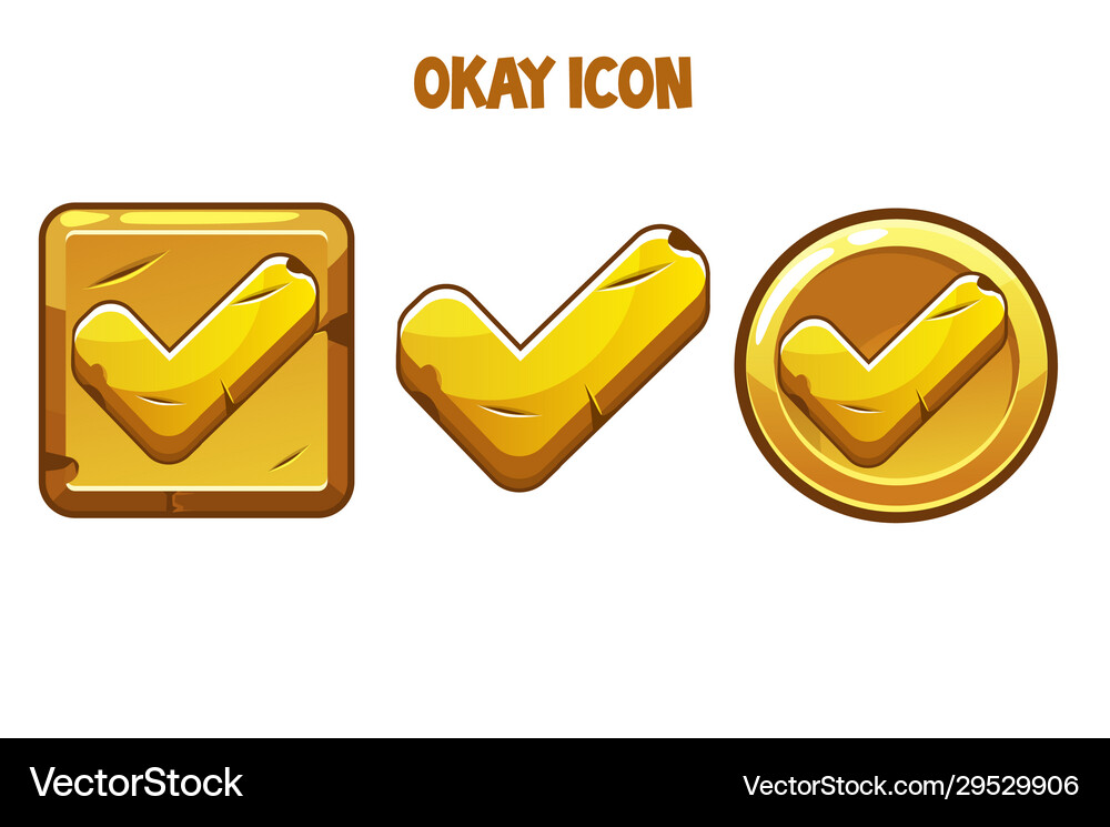 Set gold icons okay with a check mark Royalty Free Vector