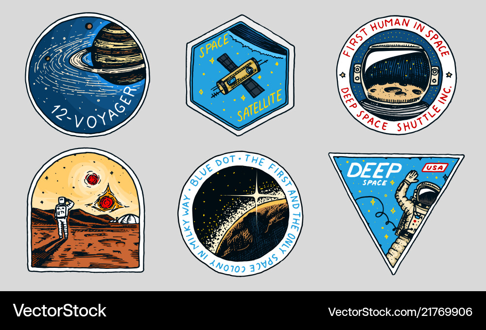 Vintage space logo exploration of the Royalty Free Vector