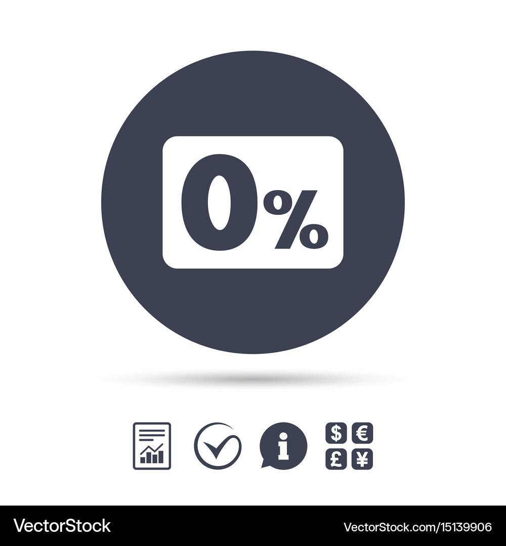 Zero percent sign icon credit symbol Royalty Free Vector