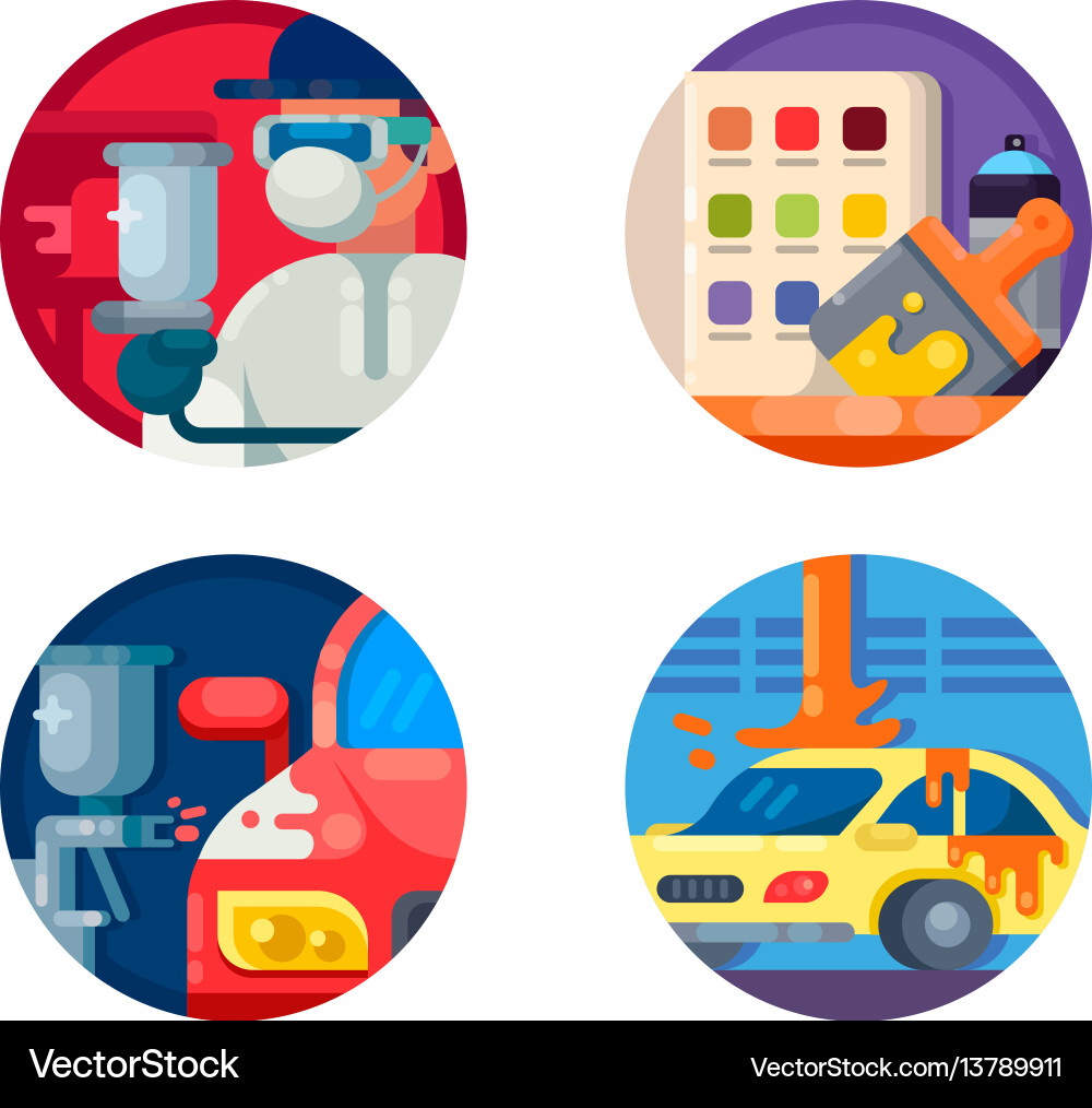 Auto painting set icons Royalty Free Vector Image