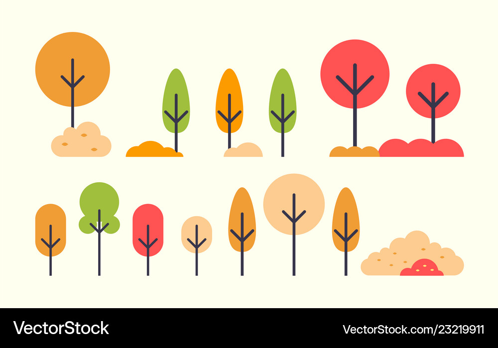 Autumn Tree Icon Set - Flat Style Royalty Free Vector Image