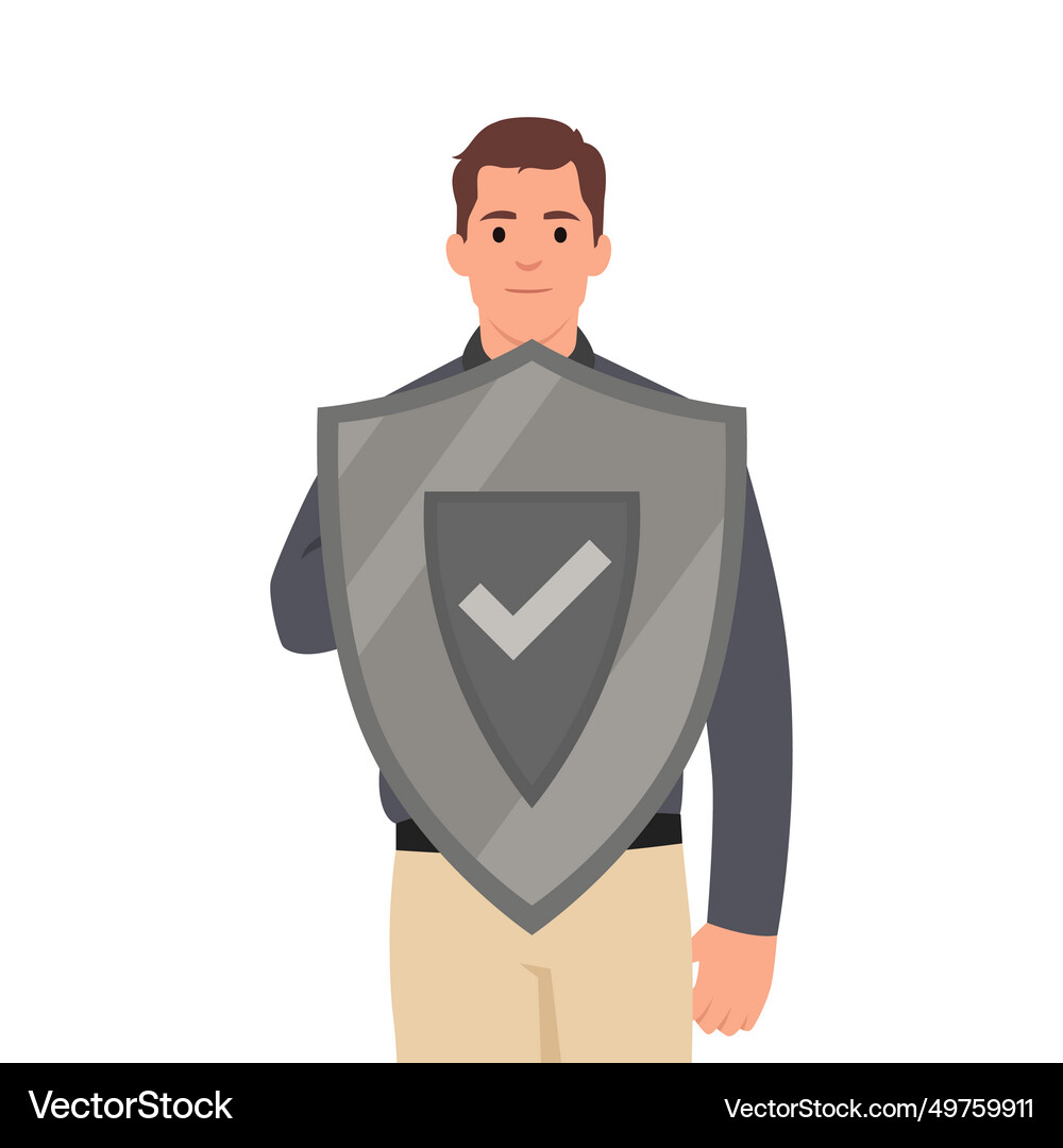 Businessman wearing formal suit holding shields Vector Image