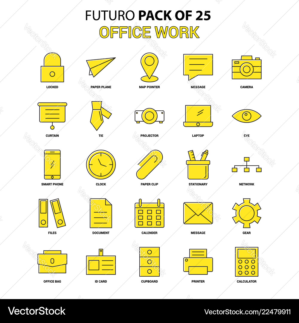 Office work icon set yellow futuro latest design Vector Image