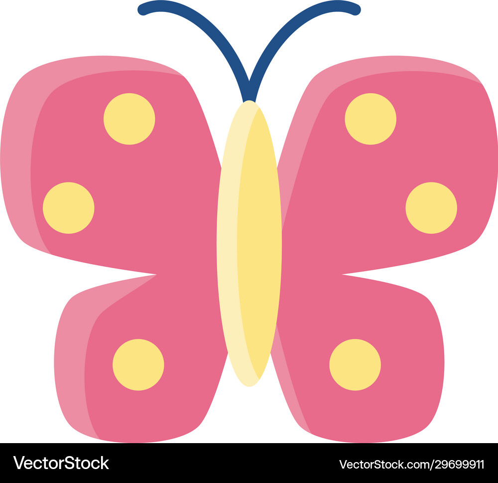 Pink butterfly flat style icon Royalty Free Vector Image