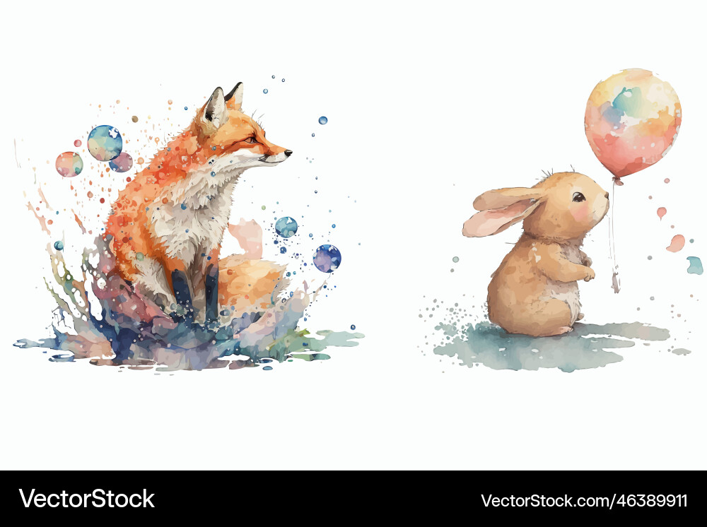 Rabbit and fox in watercolor style isolated Vector Image
