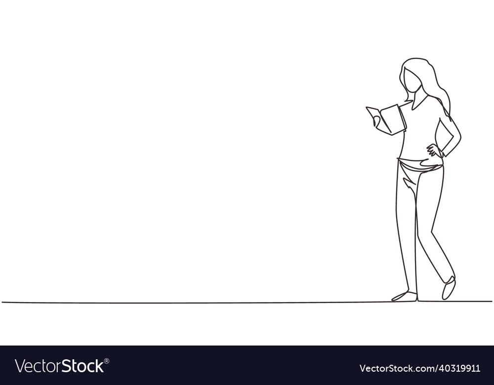 Single One Line Drawing Happy Modern Young Woman Vector Image