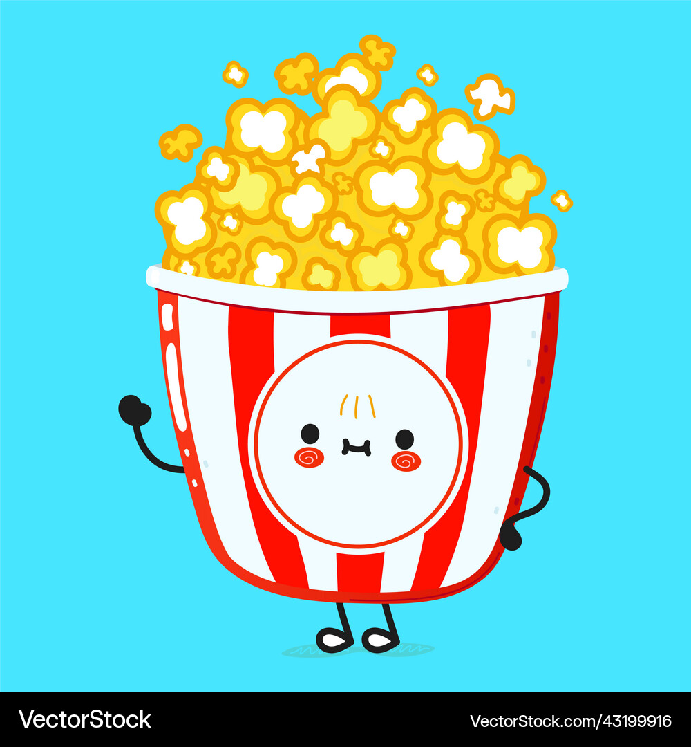 Cute funny popcorn waving hand character Vector Image