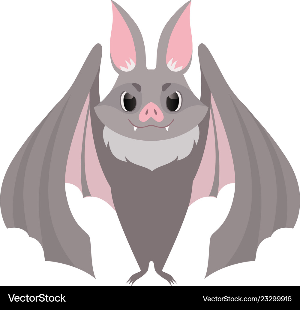Cute gray bat funny creature cartoon character Vector Image