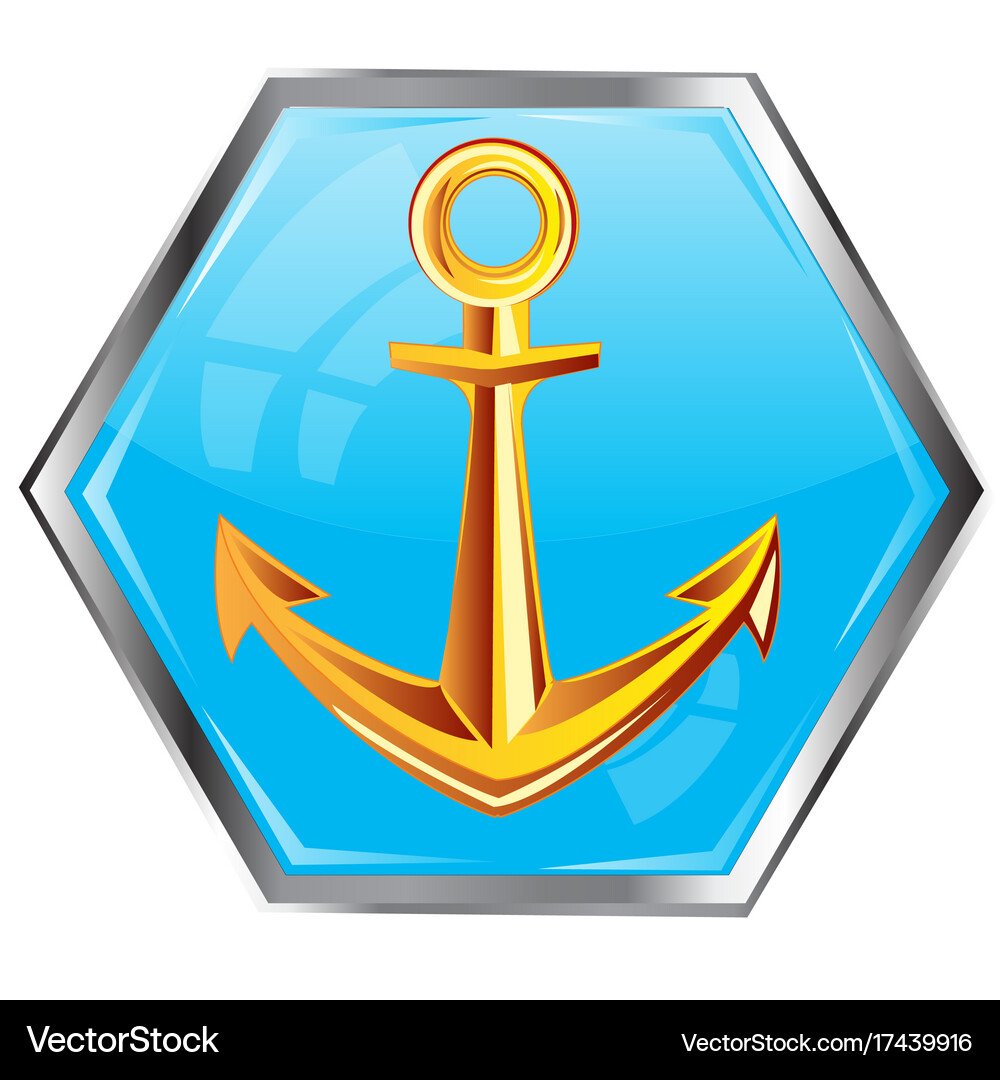 Golden anchor on button Royalty Free Vector Image