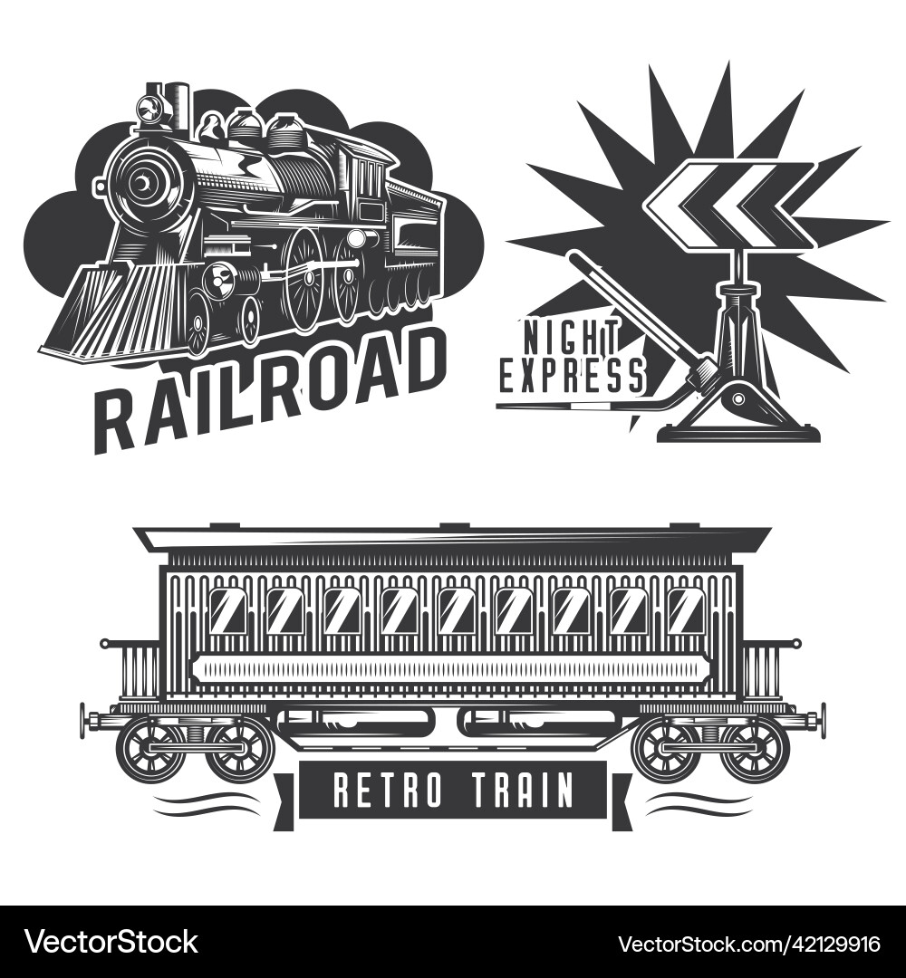 Set of vintage railway emblems labels badges Vector Image