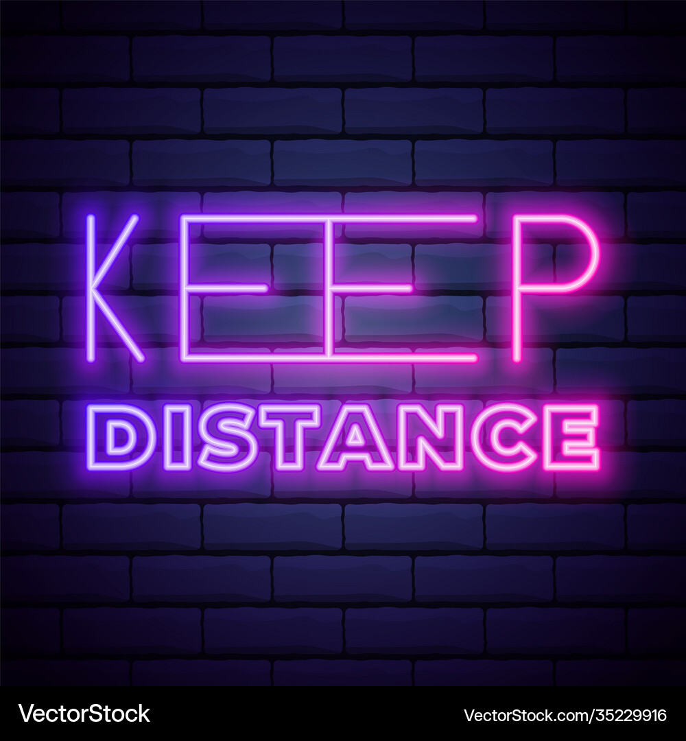 Stop coronavirus neon sign with keep distance Vector Image