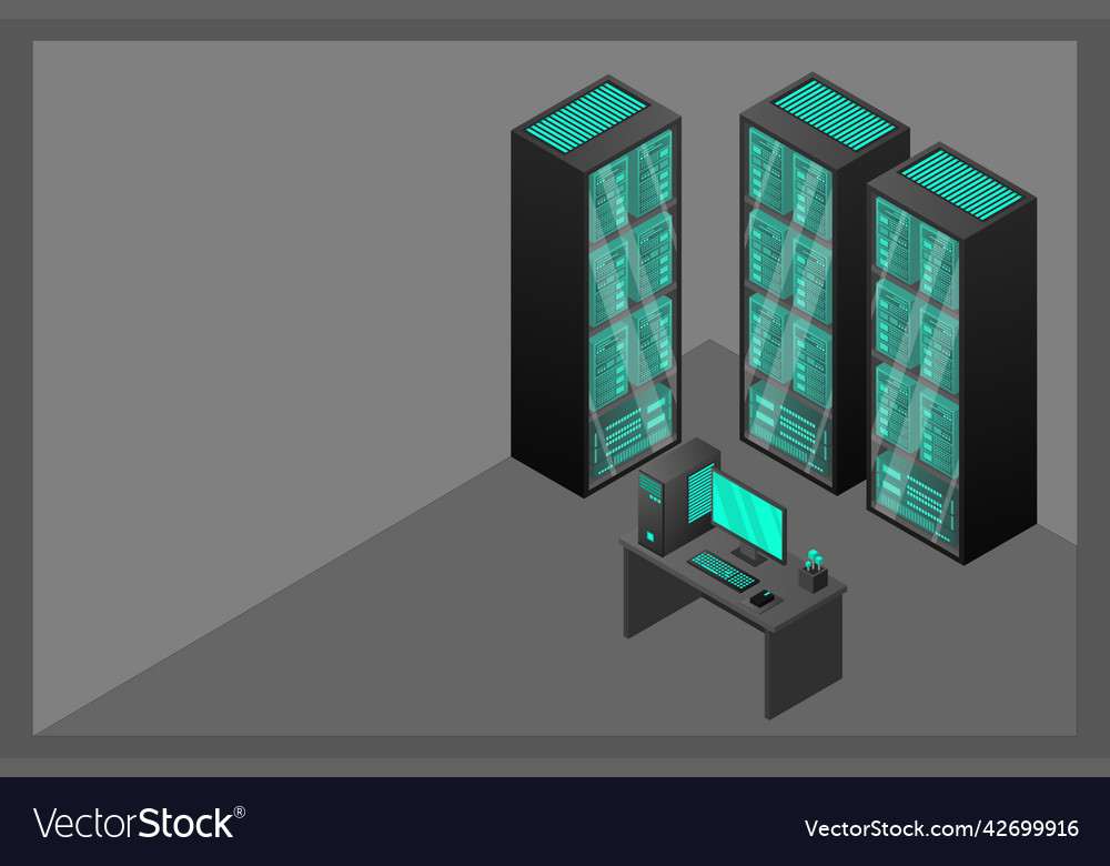 Web hosting and big data processing server room Vector Image