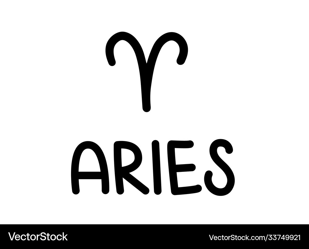 Aries handwritten name and icon sign zodiac Vector Image