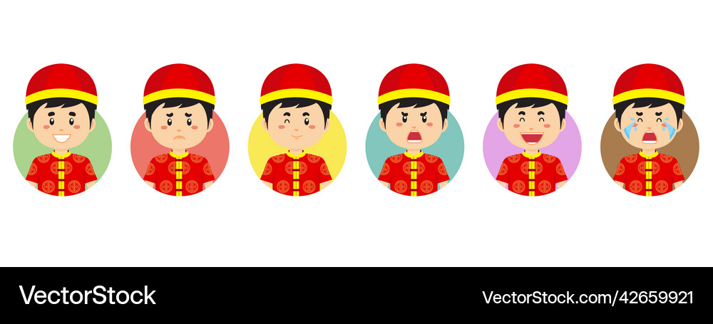 Chinese avatar with various expression Royalty Free Vector