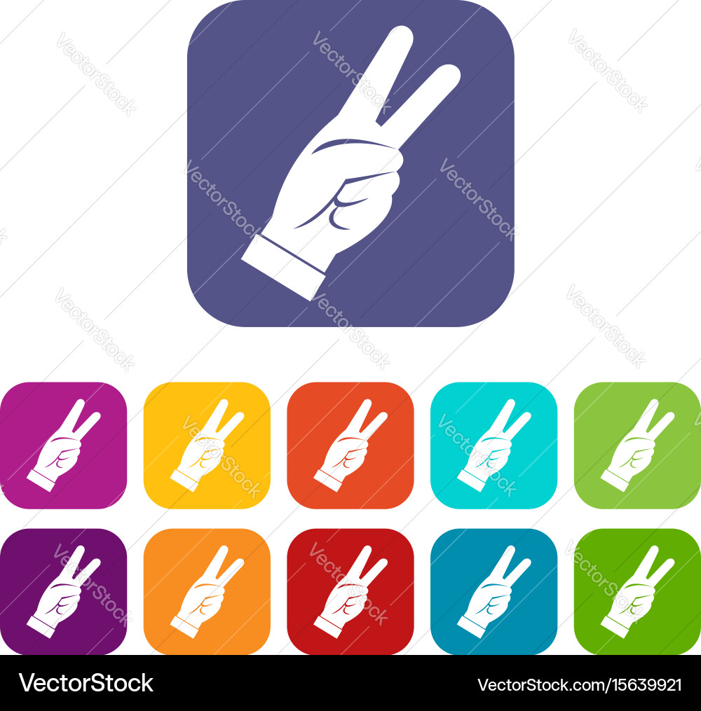 Hand showing victory sign icons set flat Vector Image