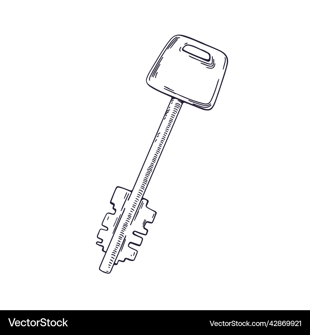 Long door key outlined drawing in vintage retro Vector Image