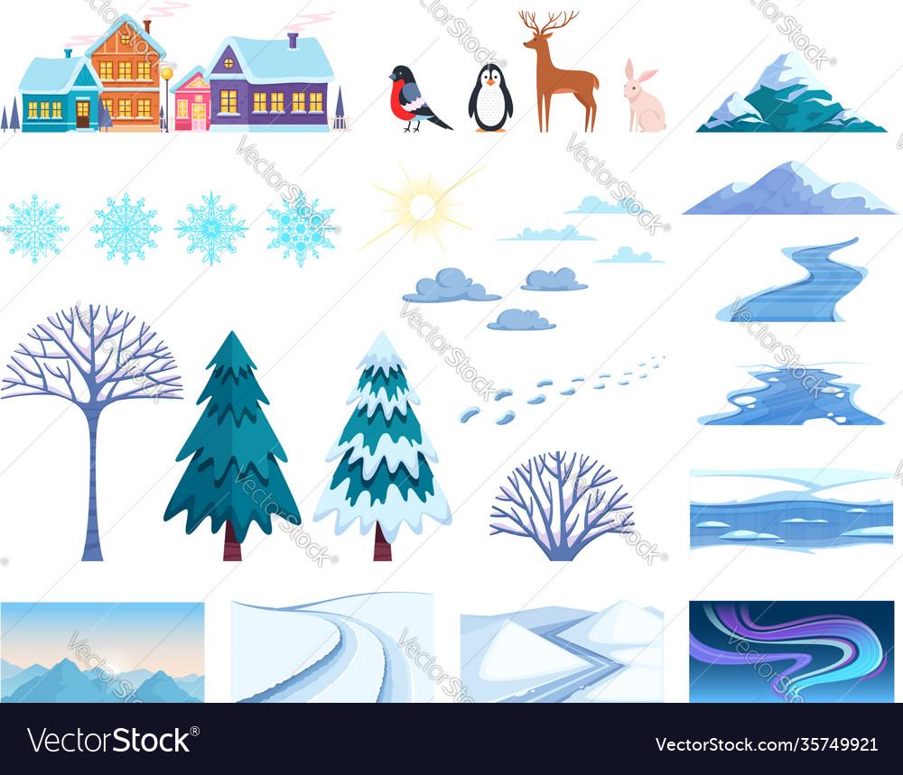 Winter landscape elements set Royalty Free Vector Image