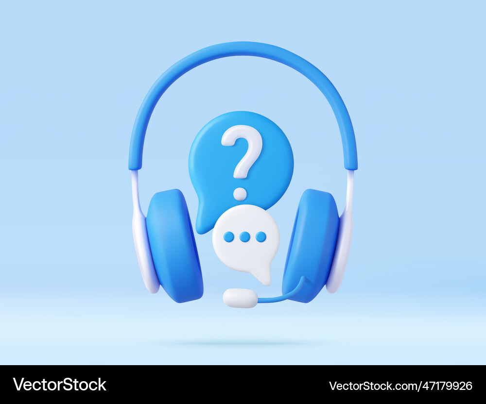 3d call center headphones with speech bubble Vector Image