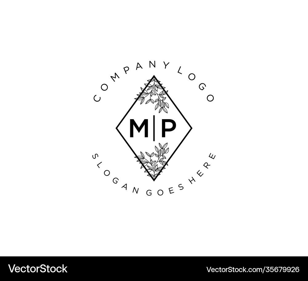 Initial mp letters beautiful floral feminine Vector Image